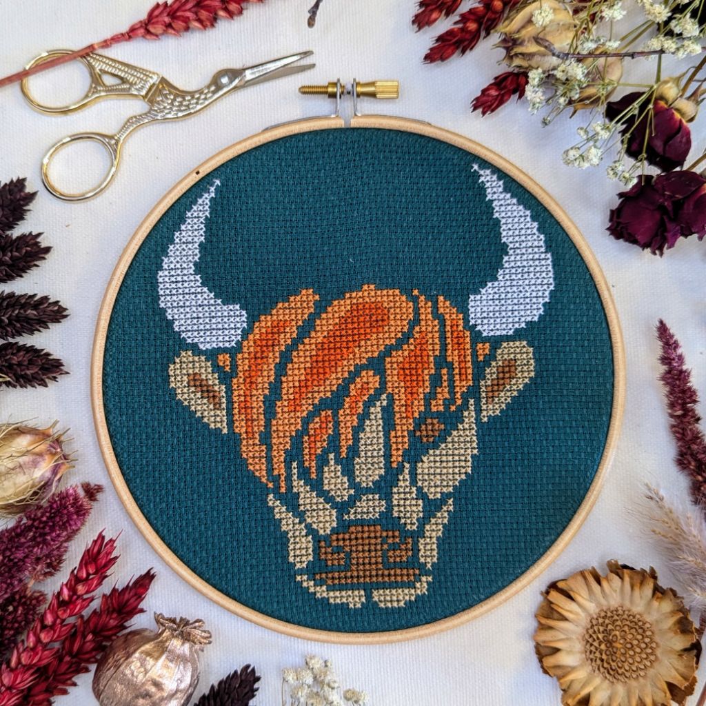 Paisley Highland Coo Cross Stitch Kit | Paraffle – Paraffle Embroidery